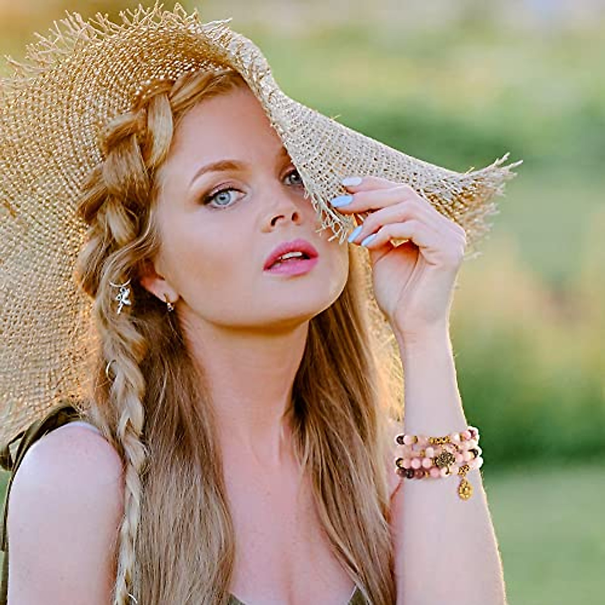 Boutigem 164pcs 8mm Pink Gemstone Round Beads Mixed Natural Stone Healing Beads Rhinestone Spacer Beads Elephant Pendants for Energy Yoga Bracelet Necklace Jewelry Craft DIY Making