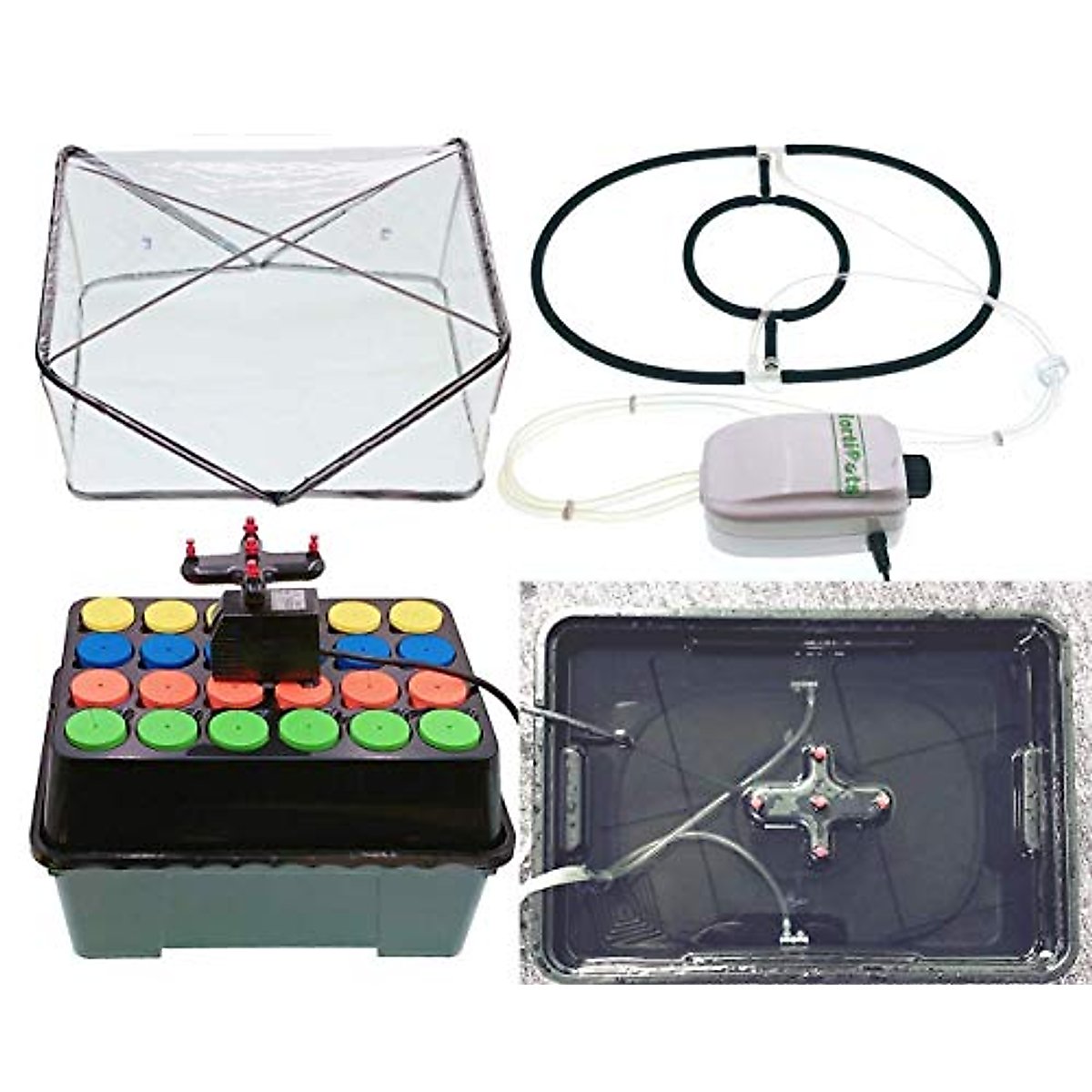 HORTIPOTS Aeroponic Clone Machine 24 site with Oxygen Add-up Air Diffusing Bubbler Kit and Extra 2 inch Neoprene Clone Collars Pack of 72