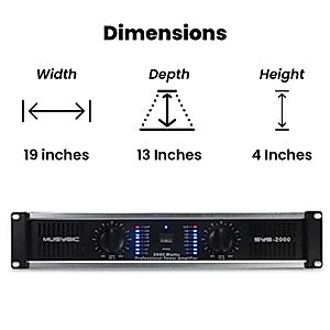 MUSYSIC 2 Channel Power Amplifier Distortion Free and Clear Sound - Professional 2U Chassis Rack Mount Amplifiers for DJs/Experts/Events w/ATR Technology/XLR and 1/4 Inch Inputs - 2000Watts