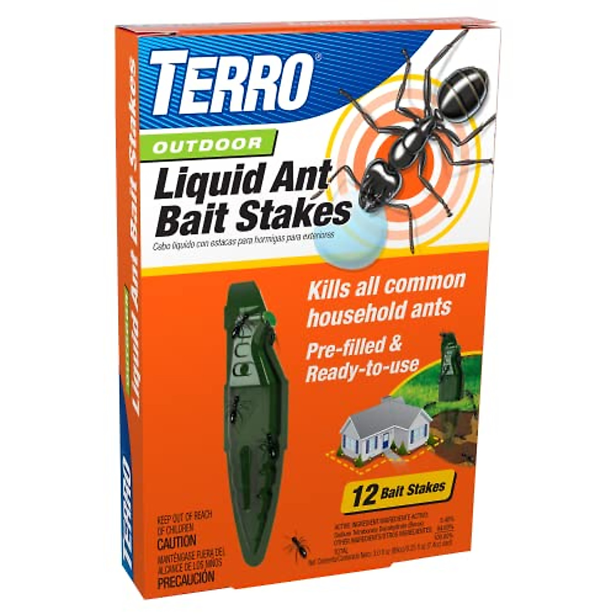 TERRO T1813B Outdoor Ready-to-Use Liquid Ant Bait Stake Killer Trap - Kills Common Household Ants 12 Stakes