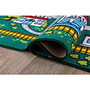 Rugshop Kids Educational Learning City Life Road Non Skid (Non Slip) Area Rug 5' x 7' Green