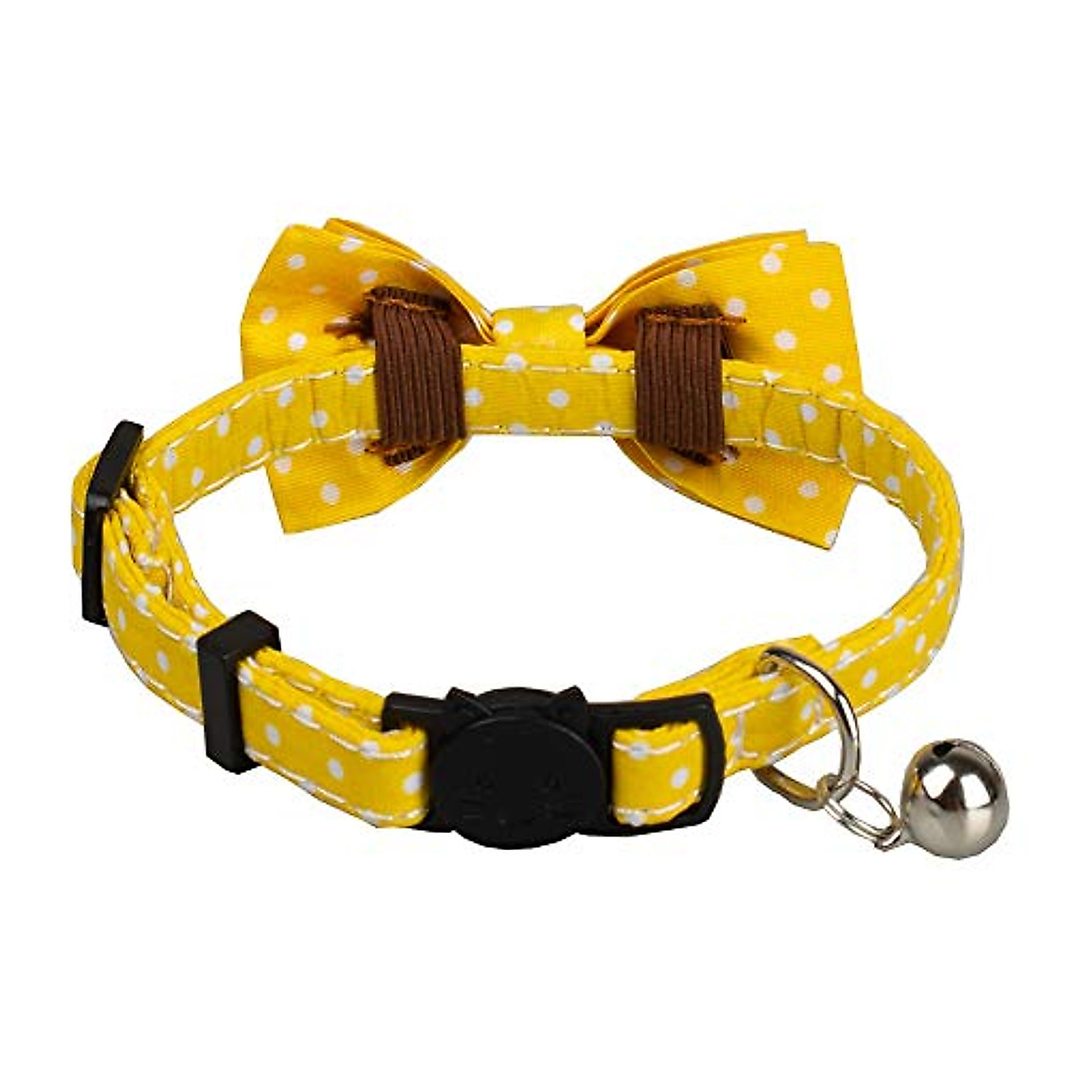Gyapet Cat Collar Yellow with Bowtie Bell Safety Buckle Breakaway Kitten Puppy 7-11in Dot Colorful Adjustable Dot-Yellow