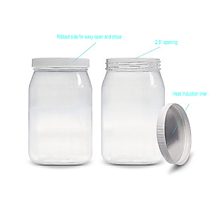 ljdeals 16 oz Clear Plastic Jars with Lids, Storage Containers, Wide Mouth PET Mason Jars, Pack of 6, BPA Free, Food Safe, Made in USA
