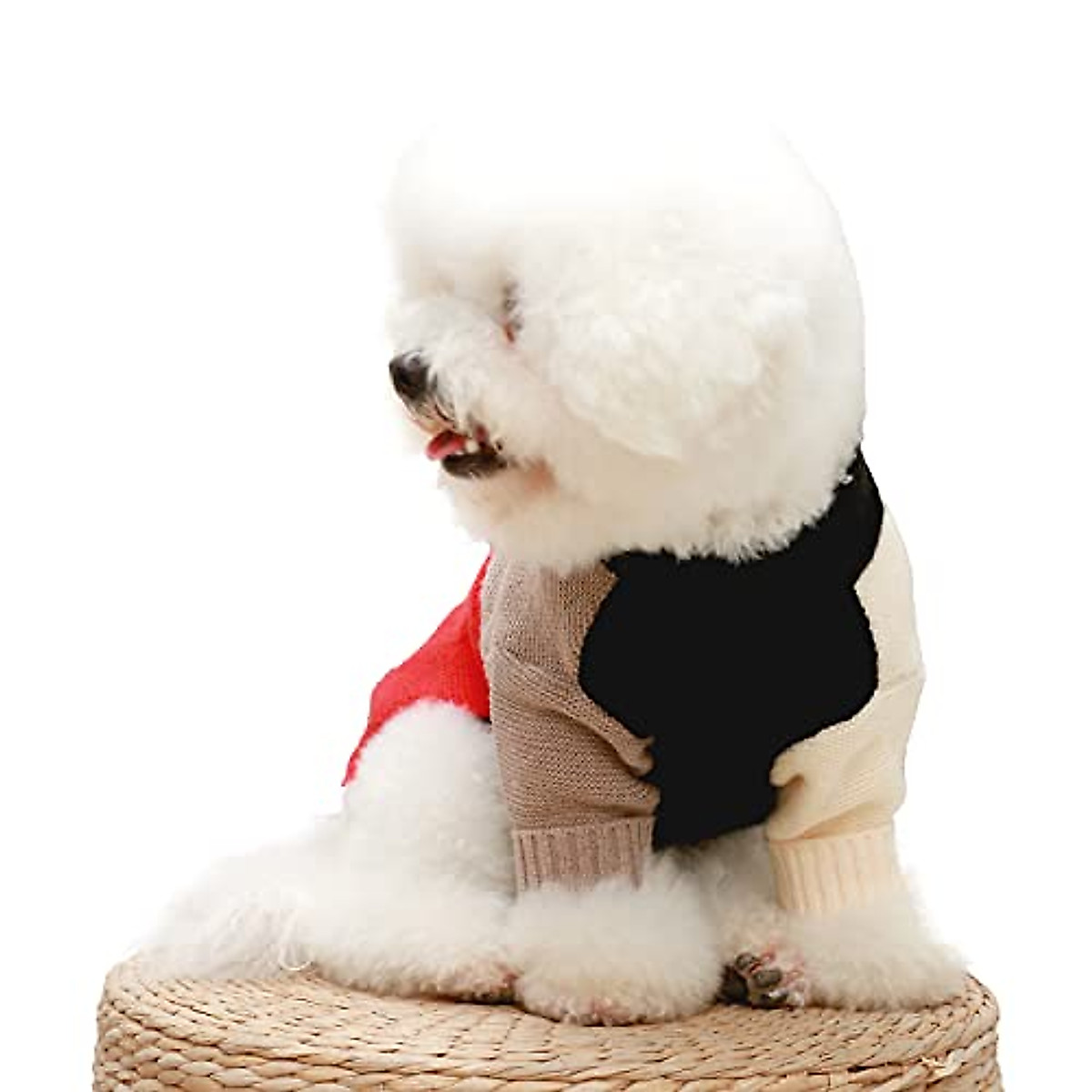 Kayto Dog Sweater, Long Sleeve Thermal Knitted,Dog Winter Clothes for Small Dogs Boy Girl, Pet Coat,Cat Sweatshirt Jacket Puppy Outfits Doggie (Large, Black with Red)