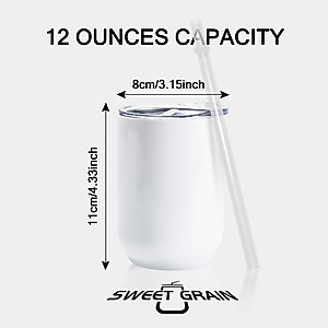 sweet grain 12oz Sublimation Wine Tumblers Blanks(50Pack) - Stainless Steel Insulated Sublimation Stemless Wine Tumbler Bulk with Lids & Straw for Wine/Coffee/Cocktail