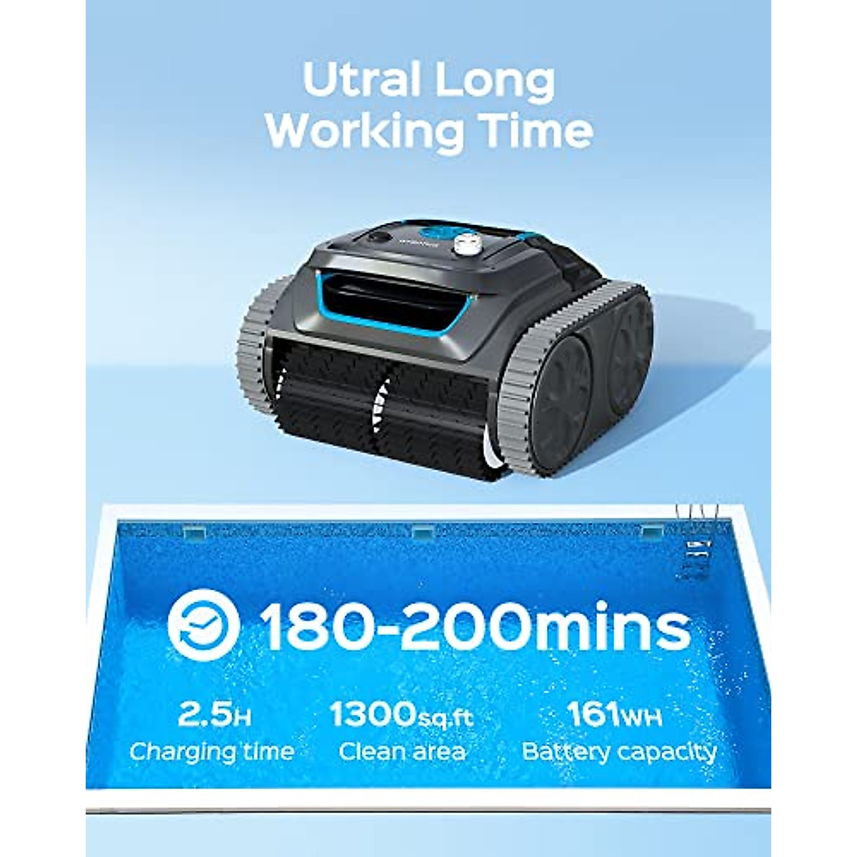 WYBOT High-end Cordless Wall Climbing Robotic Pool Cleaner with APP Mode, Smart Mapping Tech, Lasts 180mins, Automatic Pool Vacuum Robot with Powerful Suction, Fast Charging Fit for Inground Pools