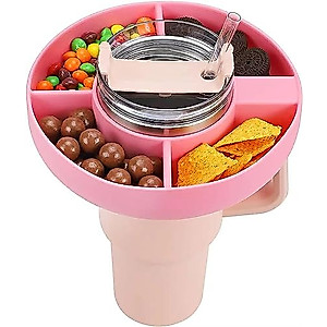 Snack Ring for Stanley Cup 40 oz with Handle, Snack Container for Stanley Tumbler 40 oz, 4 Compartment Reusable Snack Platters for Stanley Quencher Adventure (pink)