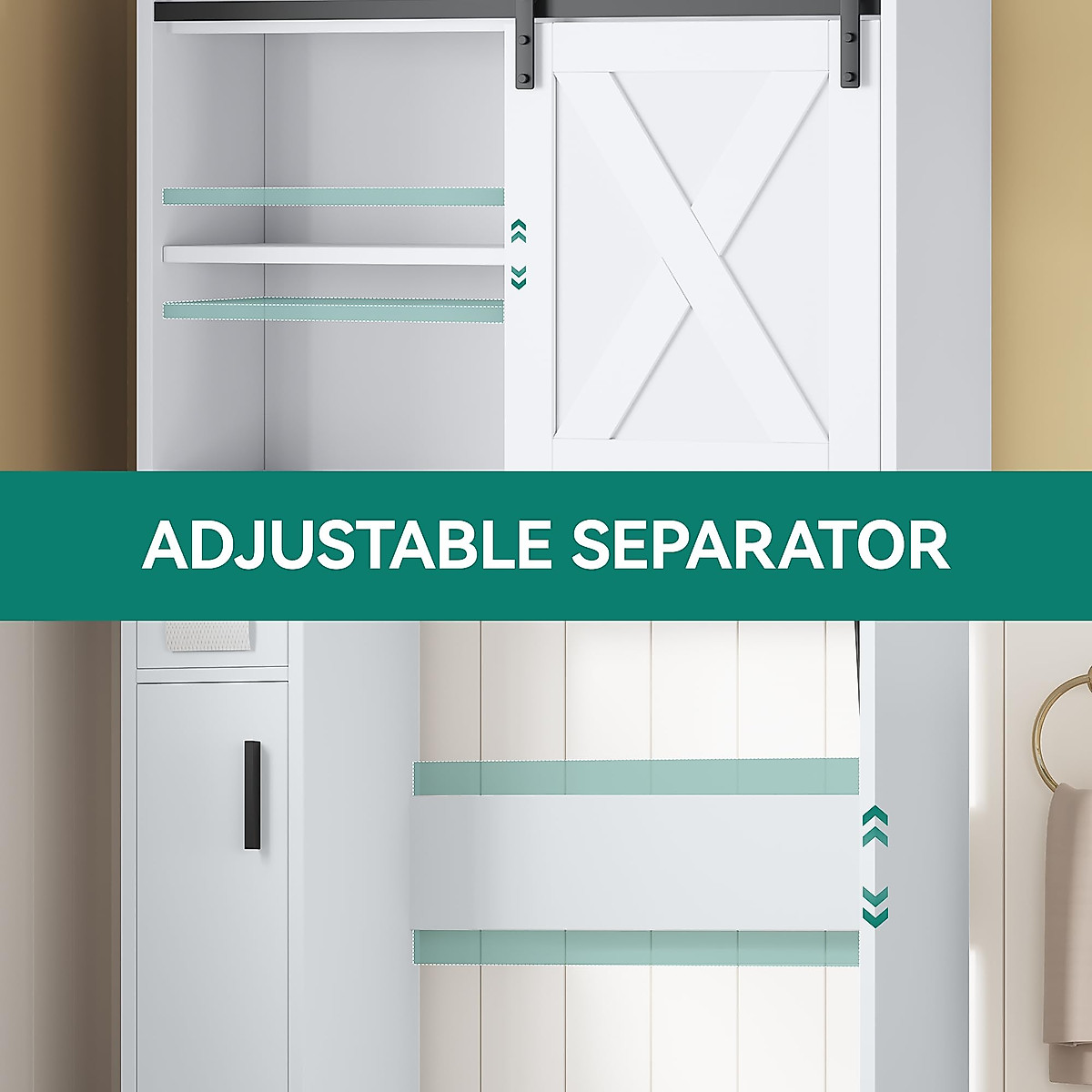 YITAHOME Over The Toilet Storage Cabinet, Farmhouse Storage Cabinet with Sliding Door, Infrared Sensor Light, Home Space-Saving Toilet Rack for Bathroom, Restroom, Laundry, White