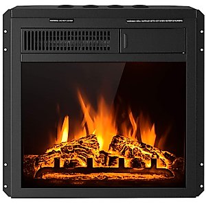 Tangkula 18 Inch Electric Fireplace Insert, Freestanding & Recessed Electrical Fireplace Heater with Remote Control, Adjustable Heater, 7 Log Hearth Flame Settings, Indoor Electric Stove Heater (18")