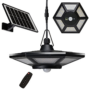 HULPPRE 2pack Solar Shed Light 4+1 Leaves 136Leds Brighter Solar Light Indoor&Outdoor with Remote,IP65 Waterproof Barn/Chicken Coop/Workshop/Ceiling/Pendant Light for Patio,Garden,Yard,Gazebo