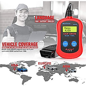Autel MS300 OBD2 Scanner Code Reader, Turn Off Check Engine Light, Read & Erase Fault Codes, Check Emission Monitor Status CAN Diagnostic Scan Tool