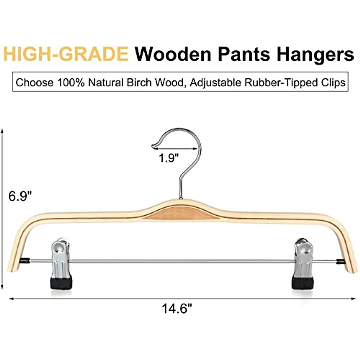 Koobay Hanger Coat Pants Hangers, 30Pack 14" Zara Style Trousers Wooden Clothes Display with Adjustable Clips