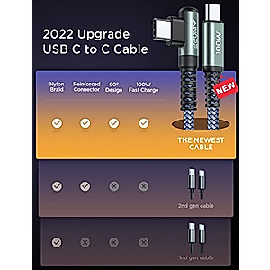 AINOPE 100W USB C to USB C Cable 2-Pack 6.6ft, USBC to USBC Fast Charging Cable Rigth Angle PD4.0/QC5.0 5A Type C to Type C USB C Cable Compatible with MacBook Pro 2021, iPad Pro 2021, Galaxy S22