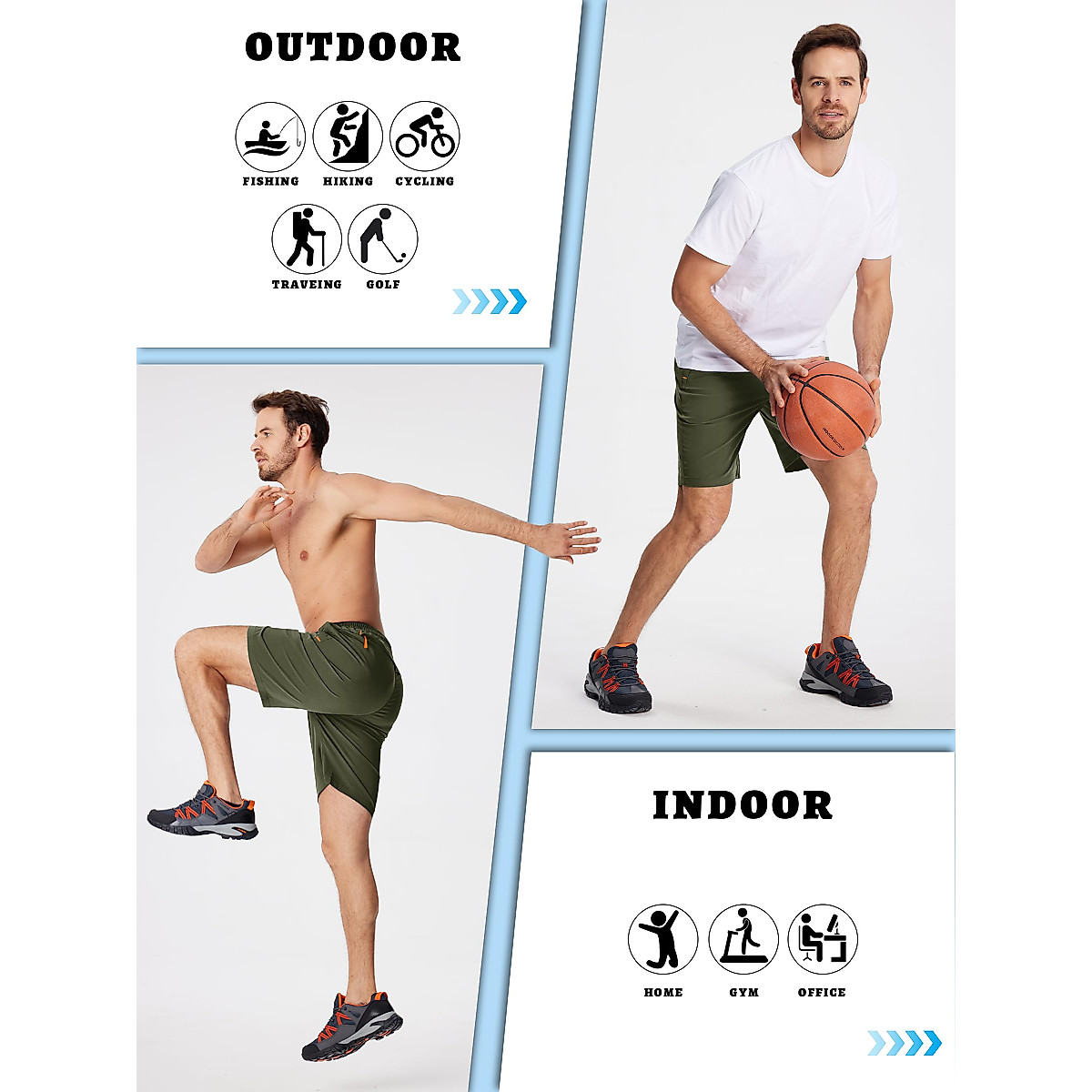 TACVASEN Mens Running Shorts Stretch Drawstring Quick Dry Shorts Workout Gym Summer Shorts with Zipper Pockets Green,33