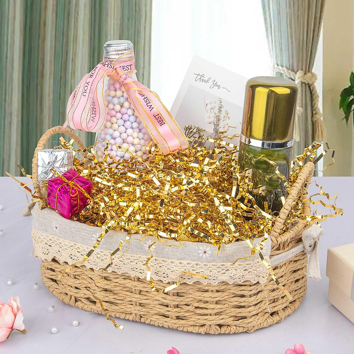 Caleihd 150g Shredded Paper Filler Crinkle Cut Paper Grass For Gift Boxes, Easter Baskets, Gift Wrapping & Basket Filling Gold