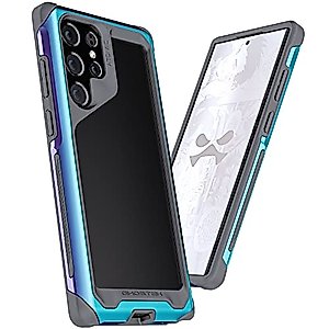 Ghostek ATOMIC slim S22 Ultra Phone Case with Clear Back, Iridescent Aluminum Bumper and S-Pen Stylus Cutout Shockproof Phone Cover Designed for 2022 Samsung Galaxy S22 Ultra 5G (6.8 Inch) (Prismatic)