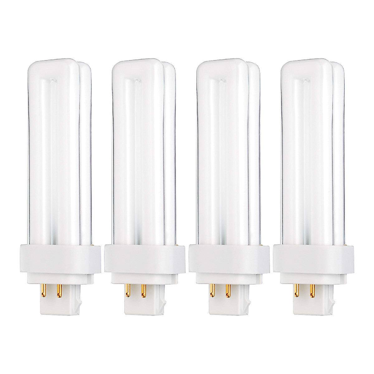 KOR - 13 Watt Double Tube - G24Q-1 (4 Pin) Base, 2700K Warm White - CFL Light Bulb. Replaces Sylvania 20682 CF13DD/E/827 and GE 97594 F13DBX/827/ECO4P - 4 Pack (Warm White)