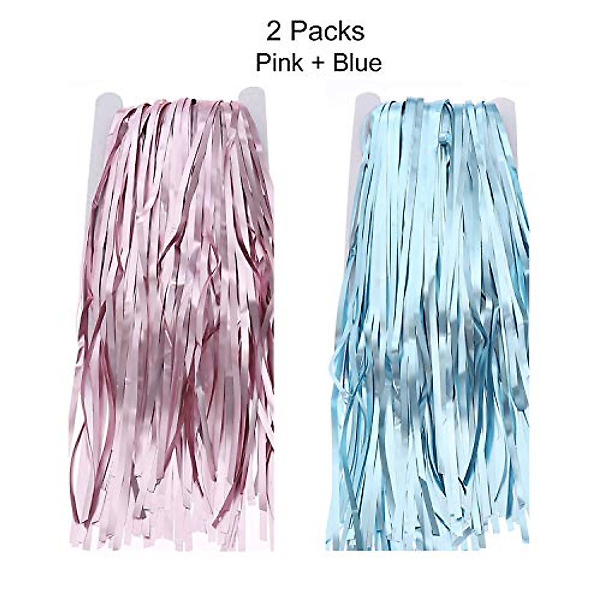 Metallic Tinsel Foil Fringe Curtains Baby Shower Gender Reveals Party Decoration Supplies Glitter Streamers for Party Photo Backdrop Wedding Decor Pink and Blue 2 Packs W 3.2 ft x H 9.8 ft