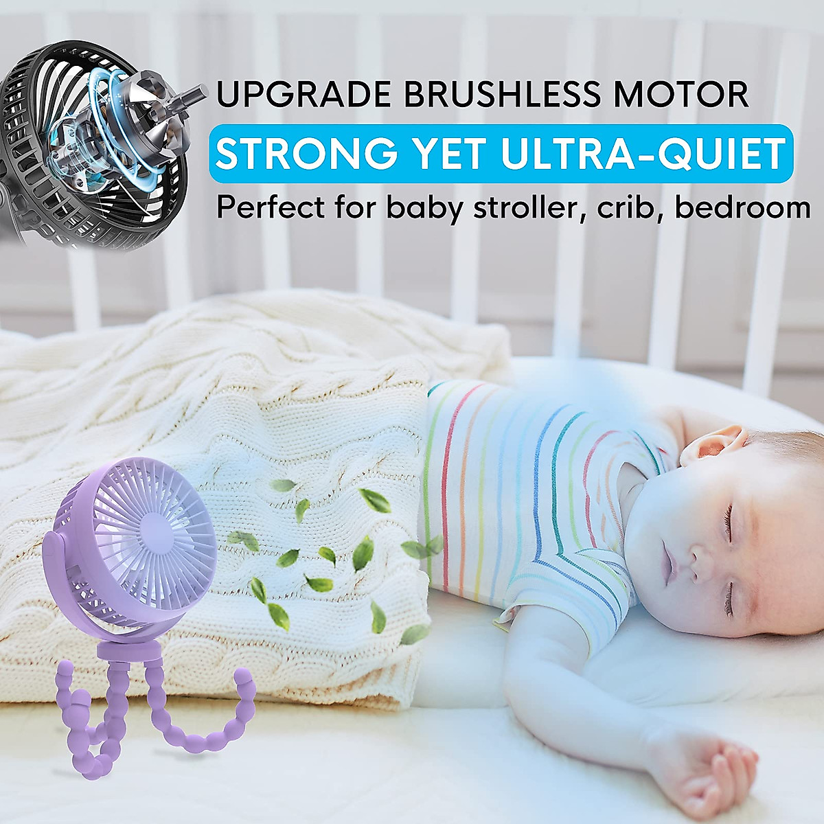 BIDLOTCUE Stroller Fan, Used As Power Bank, 42Hrs 8000mAh Rechargeable Battery Operated Fan, Small Clip On Fans For Baby Stroller, Car Seat, Bed, Golf Cart, Beach, Peloton Bike, Portable Fan