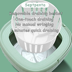 Septpenta 6L Portable Mini Washing Machine with Drain Valve, Foldable Design, Even Washing Speed, Sock Washer for Apartment, Camping, Travel, Underwear, Baby(Green USA)