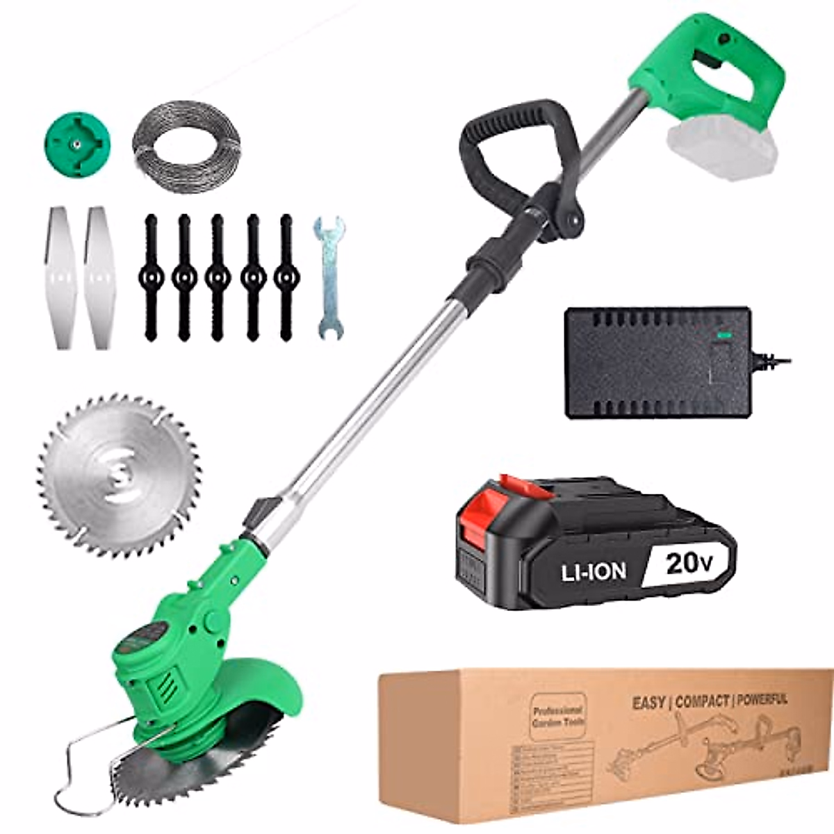 Tegatok Weed Wacker Battery Powered, 4-in-1 Home Cordless Electric Weed Eater with 20V Battery, Retractable and Foldable String Trimmer, Brush Cutter, Edger Lawn Tool for Yard, Lawn, Garden