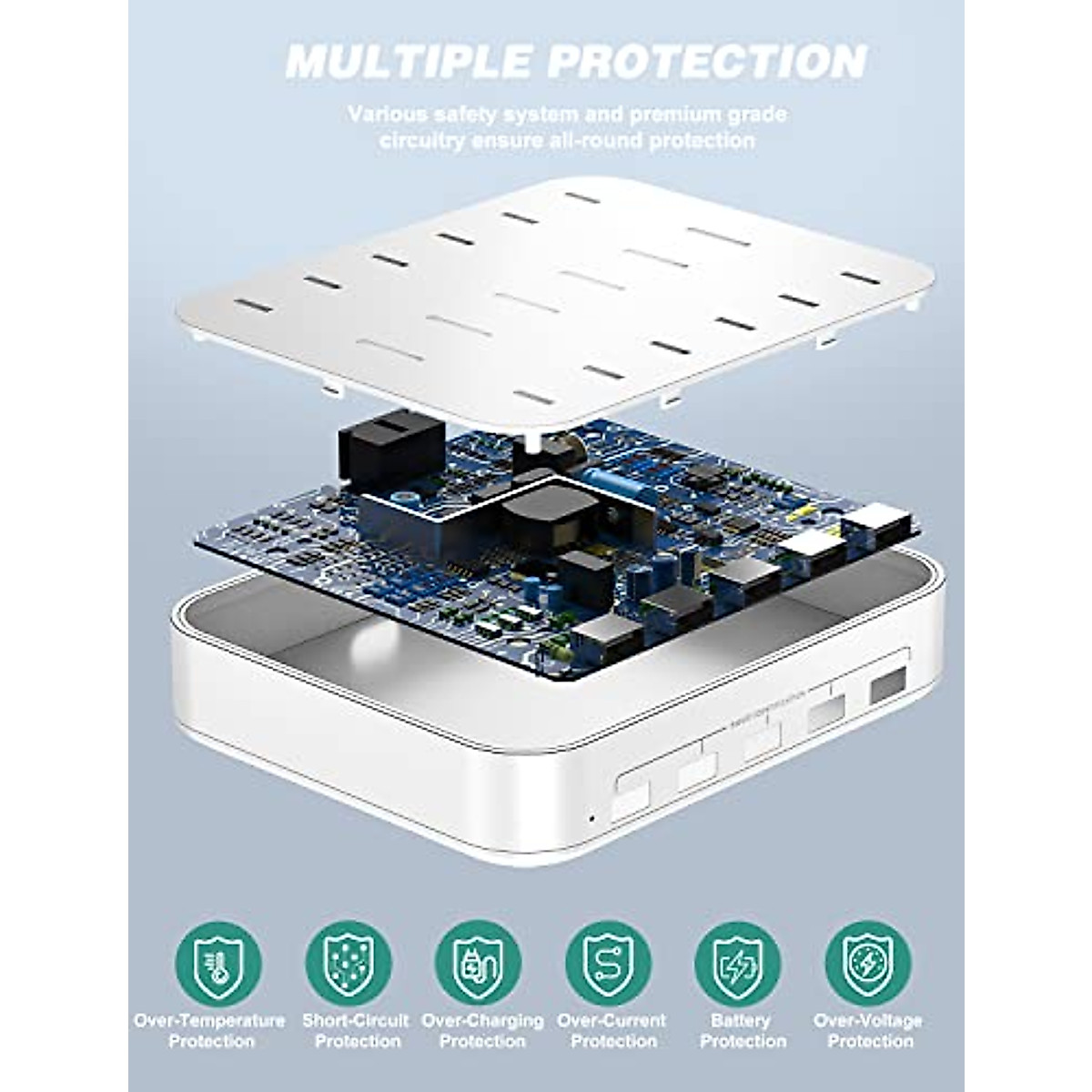 Charging Station for Multiple Devices - 5 in 1 Charging Dock Built-in AC Adapter with 5 USB Fast Ports and 8 Short Cables Charging Stand for iWatch, Airpods, Cell Phones, Smart Phones, Tablets (WHITE)