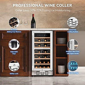 UNTOMAX 33 Bottles Wine Fridge Dual Zone Wine Cooler Refrigerator, 41-68℉ Freestanding Wine Cellar Built In for Red/White/Champagne, Temperature Memory Quiet Compressor Kitchen/Office, Stainless Steel