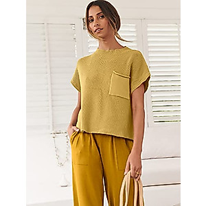 ANRABESS Women's Two Piece Outfits Knit Sweater Vest Crop Top Pants Lounge Matching Tracksuit Sweatsuit Travel Clothes Sets Yellow Large