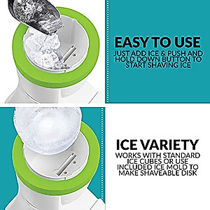 Nostalgia Electric Hawaiian Table-Top Snow Cone Maker, Shaved Ice Machine Includes 1 Reusable Plastic Cup and Ice Molds, White/Green