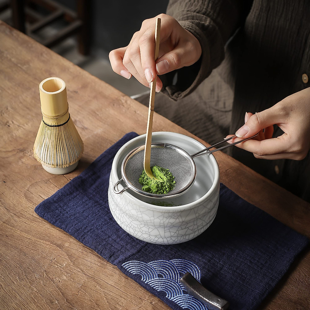 TEANAGOO Japanese Tea Set Matcha Whisk Set Matcha Bowl Bamboo Matcha Whisk (Chasen) Scoop (chashaku) Matcha Whisk Holder Tea Making Kit. MSB-5 Matcha Green Tea Powder Kit. Matcha Tea Kit