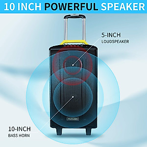 Karaoke Machine Speaker Pa System with 10Inch Woofer Professional Party Speaker with 2 UHF Wireless Mics and Remote Control, AUX/USB/SD/Guitar Input for Party, DJ and Outdoor Activities QX-1014
