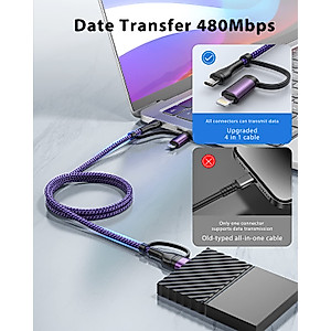 4 in 1 Fast Charging Cable 60W 6FT Apple MFi Certified USB C to Lightning Cable Nylon Braided USB A/C to C/Lightning Cable Multi iPhone Charger Cord for iPhone 16 15 14 13 Pro/iPad/Samsung/MacBook