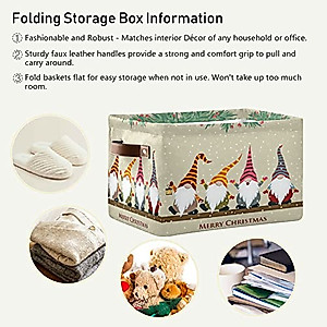 Gougeta Foldable Storage Basket with Handle, Christmas Card with Gnomes Rectangular Canvas Organizer Bins for Home Office Closet Clothes Toys 1 Pack