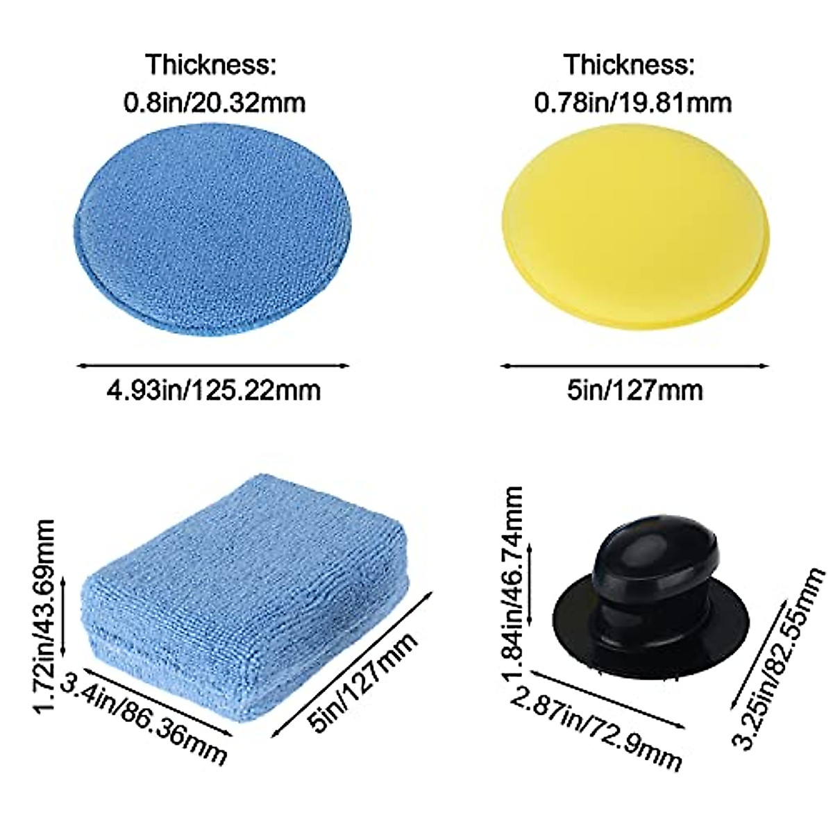 AuInLand 13 PCS Wax Applicator Pads Kit, Rectangle/Round Blue Microfiber Detailing Wax Applicator Pad, Round Yellow Foam Waxing Pad with Handle for Cars Wax Applicator Foam Sponge