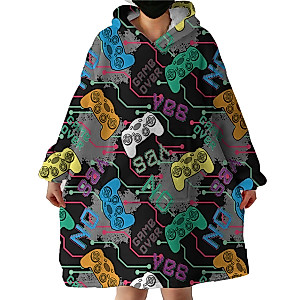 Sleepwish Gaming Wearable Blanket Modern Sweatshirt for Boys, Colorful Gamepad Blanket Hoodie with Sherpa for Teens, Youth, Boys, Girls (Adults 63" x 39")