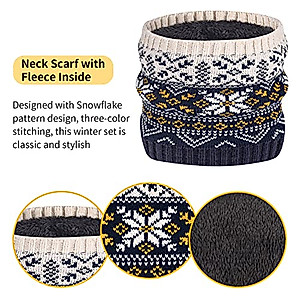 AOTOW Kid Hat Scarf Gloves Set - Winter Knit Beanie Hat Boys Winter Hat Kids Hats & Gloves Set Neck Warmer Touch Screen Mitten for Boy Girl 5-10 Year Three-Color Stitching