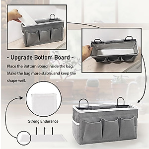 Kanrichu 2pcs 3-pockets Large Wall Hanging Organizer Bag, Linen Fabric Door Hanging Storage Baskets with Pockets, Waterproof Bin for Kitchen, Bedroom, Office, RV Camper (Gray_2pcs)