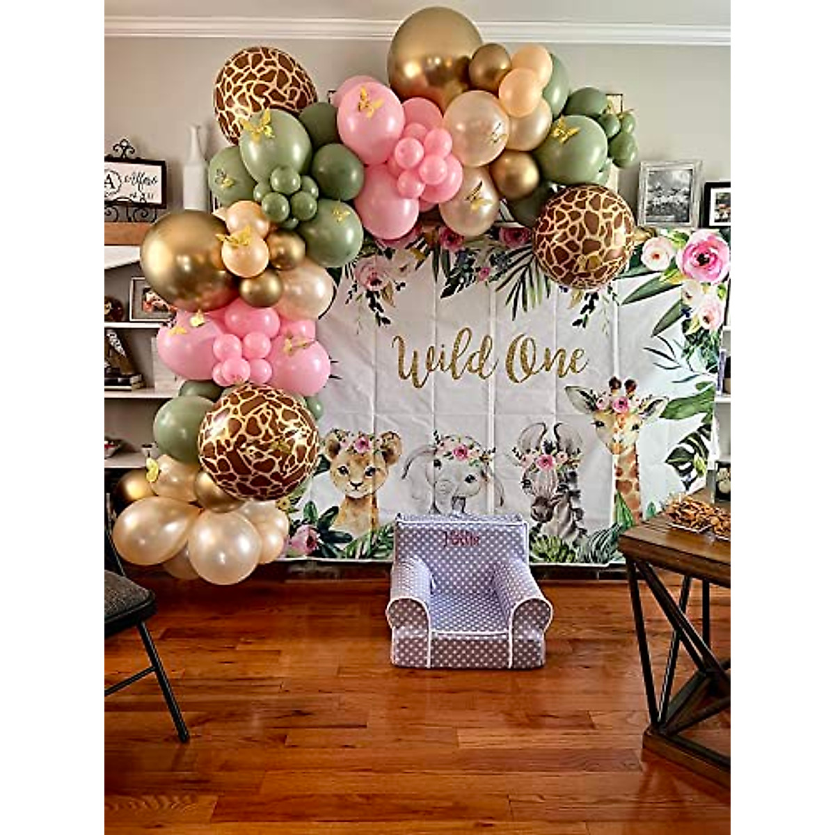 Mocsicka Girl Wild One Backdrop Jungle Safari Animals 1st Birthday Vinyl Photo Background 7x5ft Gold Wild One Birthday Banner Backdrops for Girls Cake Dessert Table Decorations
