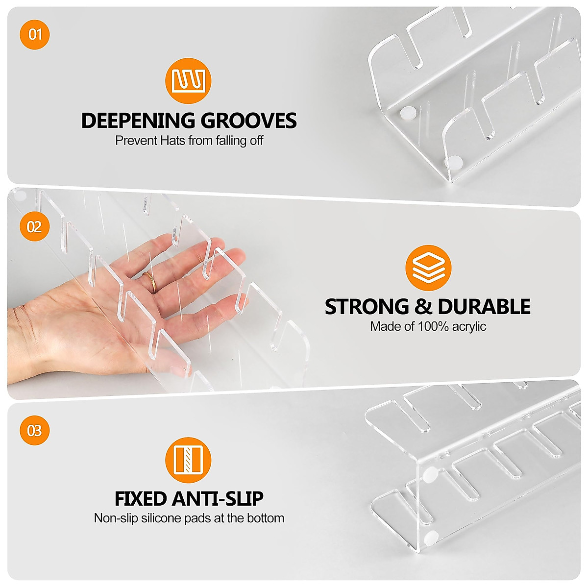 TAOceeXI Hat Stand for Baseball Caps Display Hat Holder Organizer，No Install Rack Acrylic Hat Storage for 14 Baseball Caps Closet Cowboy （2 Pack ）