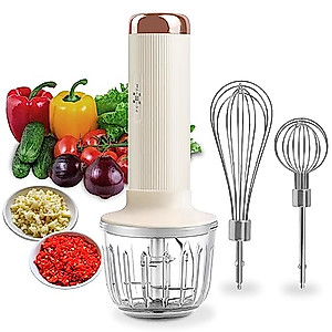 Electric Hand Mixer with 2 Whisks for Cooking Baking Supplies 4-Speed, Rechargeable Portable and Cordless Mini Food Processor for Baby Food Blender Puree & Meat,Ginger,Chili,Onion and Garlic Chopper