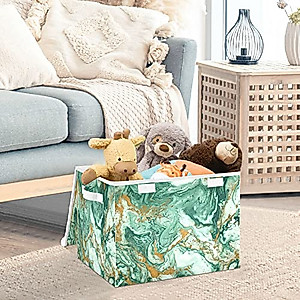 Kigai Marble Texture Storage Basket with Lid Collapsible Storage Bin Fabric Box Closet Organizer for Home Bedroom Office 1 Pack