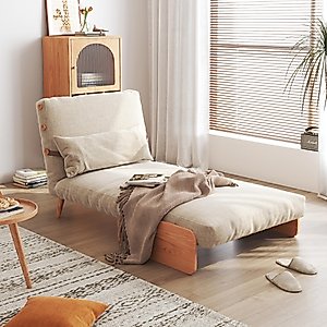JASIWAY Modern Sofa Bed, 3 in 1 Sleeper Chair Bed Futon Sofa Bed Chaise Lounge Chair for Living Room Bedroom Office, Solid Wood Leg, Linen Fabric Beige Chair, 76.4" D x 27.6" W