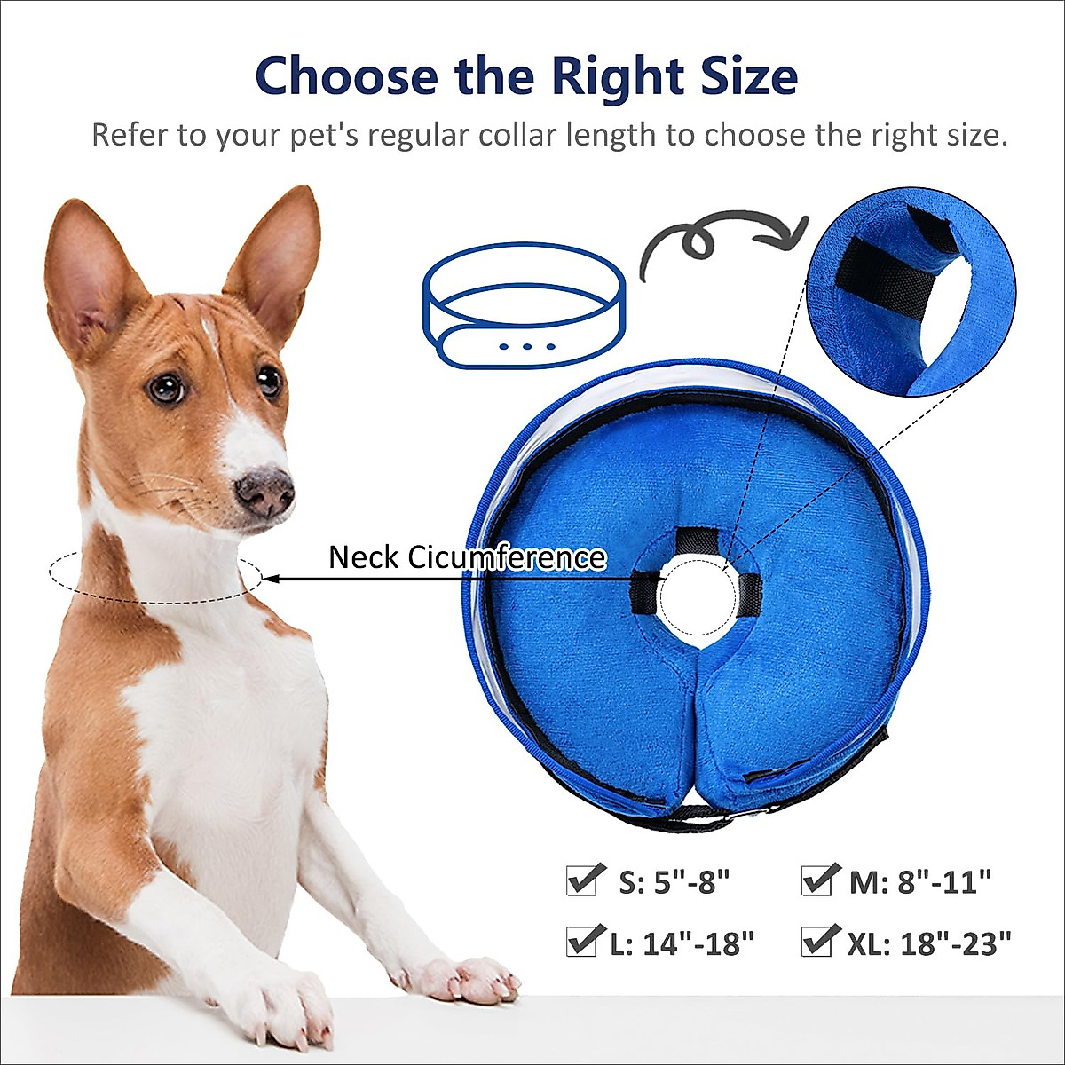 Wepet Adjustable Protective Elizabethan Collar for Cats & Dogs with Shield, Pet Recovery Collar, Pet Cone, Inflatable, Removal & Washable, Easy Storage, Durable & Soft, Blue, Size L with Clear Shield