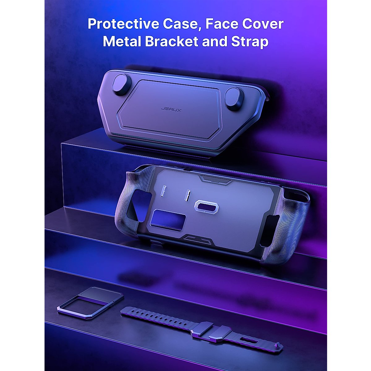 JSAUX PC0104 ModCase for Steam Deck, Steam Deck Case with Detachable Front Shell Include Protective Case, Face Cover,Metal Bracket and Strap-Basic Set