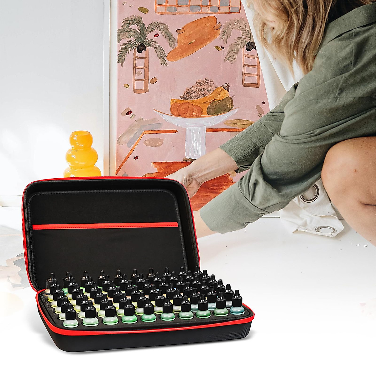 ZORETCO Alcohol Ink Storage Case，60 Bottles Miniature Paint Organizer with Foam Bases and Inner Storage Pocket (Ink not Included)