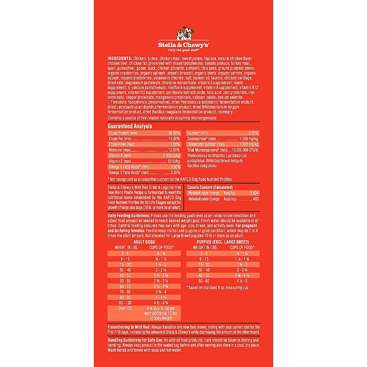 Stella & Chewy's Wild Red Dry Dog Food Raw Blend High Protein Grain & Legume Free Prairie Recipe, 3.5 lb. Bag