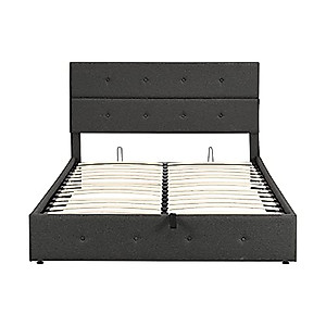 OPTOUGH Queen Size Upholstered Platform Bed with Gas Lift Up Underneath Storage, Metal Queen Bed Frame with Headboard,Gray