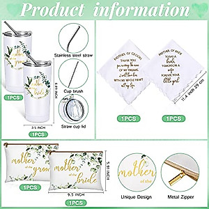 6 Pack Mother of the Groom Mother of the Bride 20 oz Mug Tumblers Cup Wedding Gifts Mother of Bride and Groom Makeup Bag Mom Cosmetic Bag Handkerchief for Mother for Wedding Engagement Favor Gifts