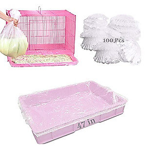BNOSDM 100 PCS Disposable Rabbit Cage Liner Plastic Guinea Pig Cage Bedding Hamster Litter Pan Bags Universal Toilet Film for Bunny Chinchilla Ferret Hedgehog Small Animals (47")