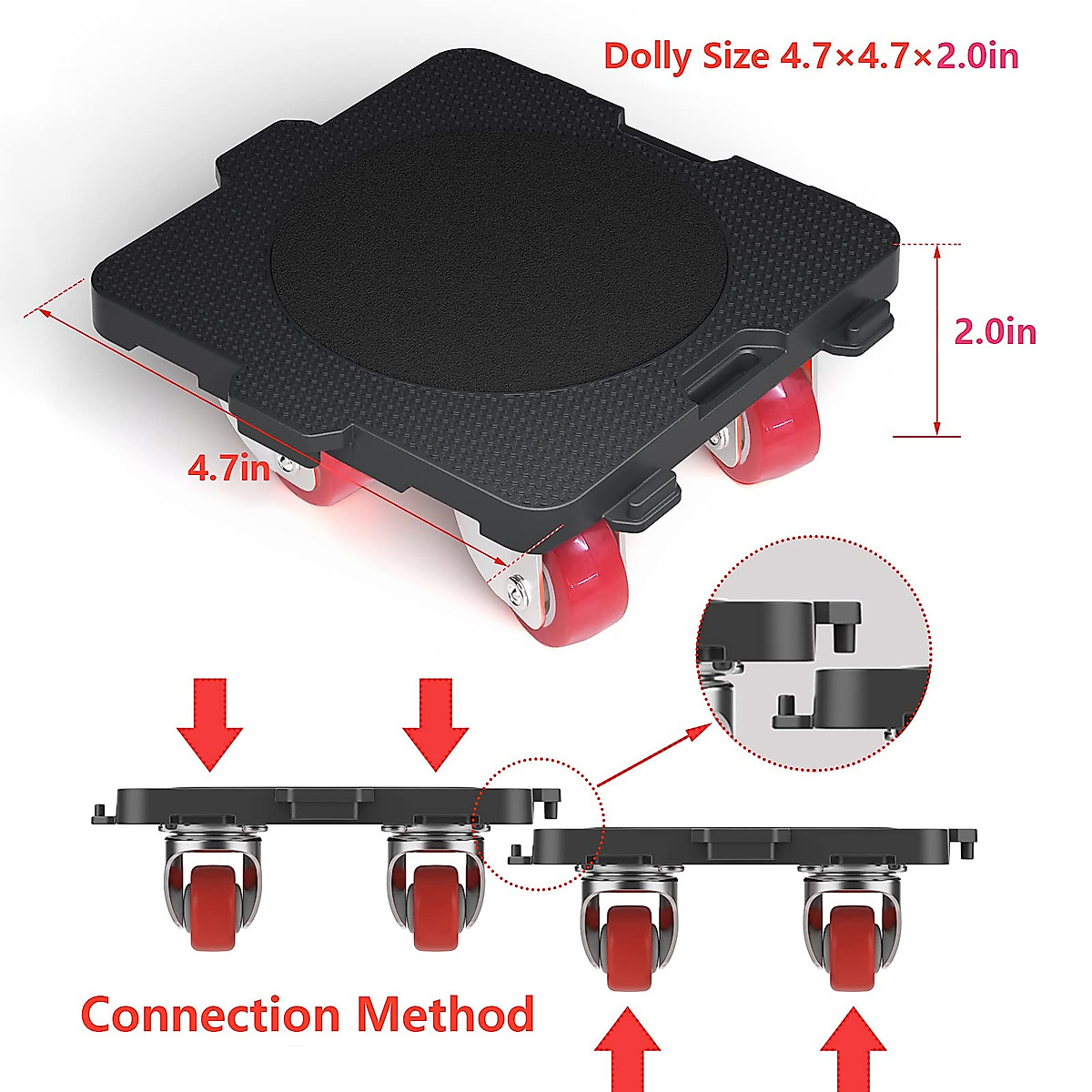 ONEON 2 pcs Furniture Dolly with 4 Wheels, 360° Rotation Wheels Furniture Mover, 220 lbs Load Capacity, for Moving Heavy Furniture, Refrigerator, Sofa, Cabinet